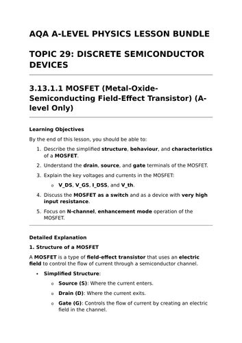 Discrete Semiconductor Devices Complete Lesson Bundle For Aqa A Level