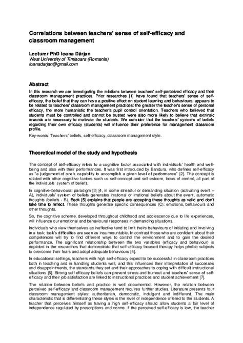 Pdf Relationship Between Self Efficacy And Classroom Management