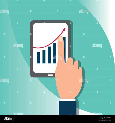 Hand Touch Screen Mobile With Diagram Statistic Stock Vector Image