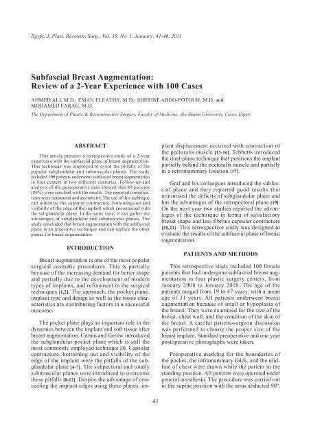 Subfascial Breast Augmentation Review Of A 2 Year Esprs