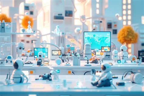 Artificial Intelligence Robot Doing Office Work Modern Futuristic Business Technology Office