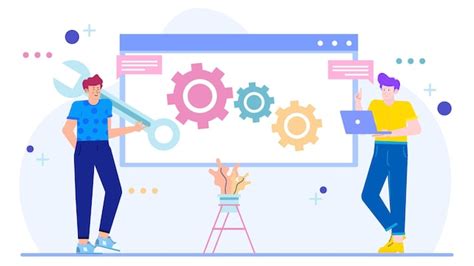 Premium Vector Two People Are Setting Up And Troubleshooting Hardware And Software