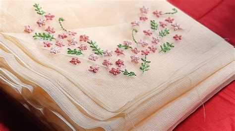 Hand Embriodery Sari Design Using Basic Stitch Lazy Daisy Youtube