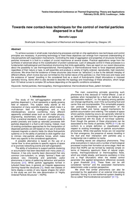 Pdf Towards New Contact Less Techniques For The Control Of Inertial Particles Dispersed In A Fluid
