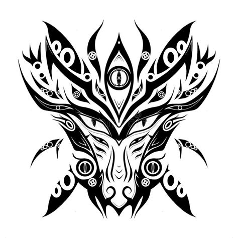 Fantasy Style Dragon Unicorn Pattern Tattoo Stock Image Illustration