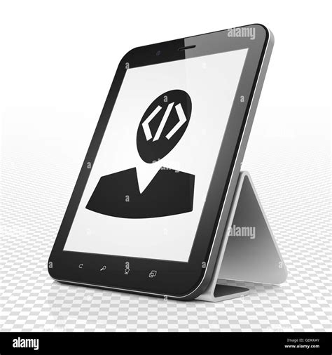 Programming Concept Tablet Computer With Programmer On Display Stock