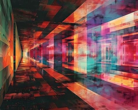 Premium Photo Abstract Digital Corridor With Vibrant Geometric Patterns