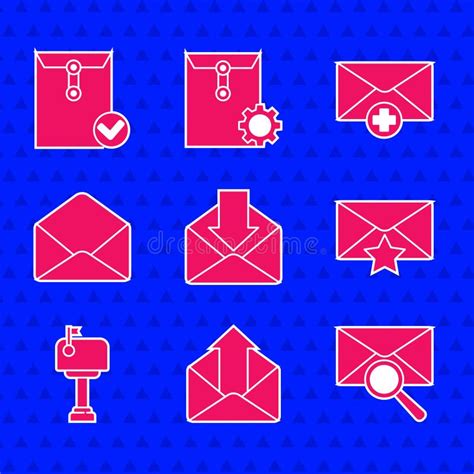 Set Envelope Outgoing Mail With Magnifying Glass Star Mail Box Received Message Concept And