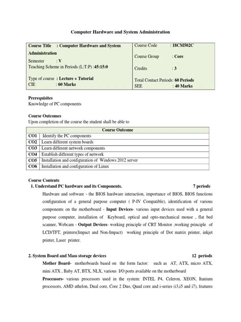 Computer Hardware And System Administration Notes Pdf Bios