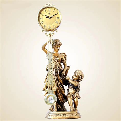 Classical Goddess Of Time With Golden Angel Sculptural Pendulum Clock