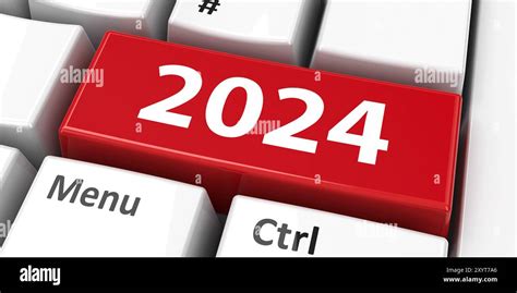 computer keyboard with 2024 key represents new 2024 year three dimensional rendering 3d