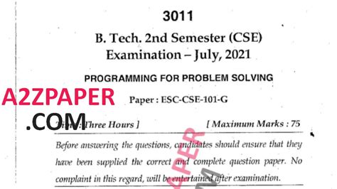 Mdu Btech 2nd Sem Programming For Problem Solving Question Paper 2021