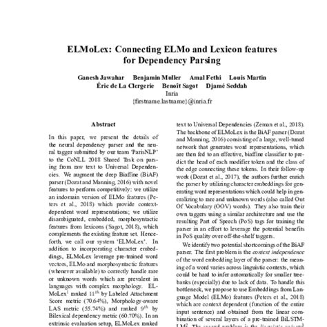 Elmolex Connecting Elmo And Lexicon Features For Dependency Parsing Acl Anthology
