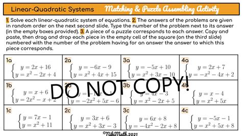 Non Linear Systems Linear Quadratic Systems Digital Puzzle Teacher Professional Development