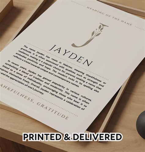Jayden Name Meaning Wall Art Jayden Name Origin Print Nursery Decor