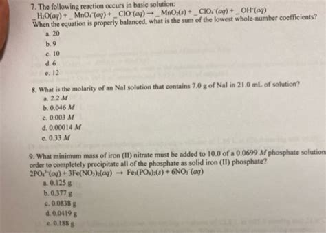 7 The Following Reaction Occurs In Basic Solution H2o Aq Mno Aq