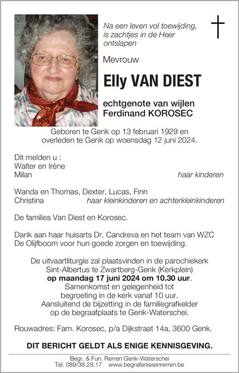 Elly Van Diest † 12062024 Inmemoriam
