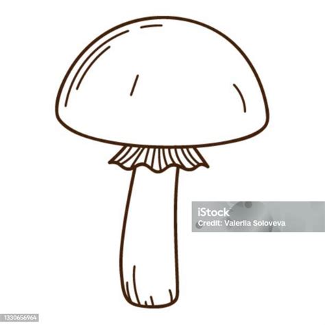 모자를 쓴 숲 버섯 검은 자작나무 숲 가을 수확의 상징 윤곽선이 있는 요소를 디자인합니다 낙서 손으로 그린 플랫 디자인 검정 흰색 벡터 그림 흰색으로 분리 가을에 대한 스톡