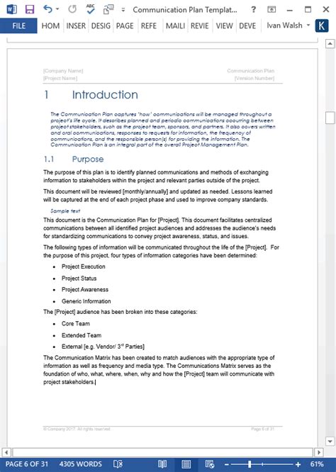 Communication Plan Templates Download Ms Word And Excel Spreadsheets