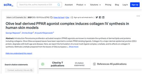 Olive Leaf‐derived Ppar Agonist Complex Induces Collagen Iv Synthesis