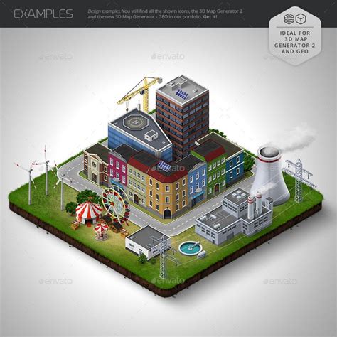 Isometric Map Icons Buildings And Industry
