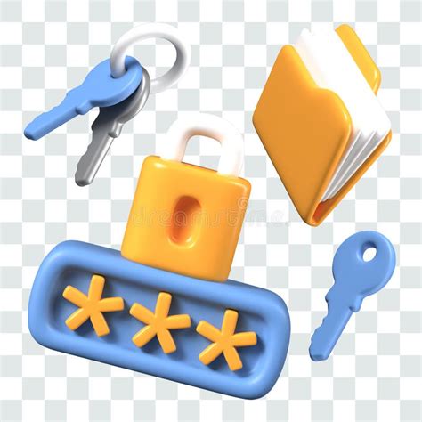 3d Padlock With Encrypted Password Keys Of Various Types Folder With Files Stock Vector