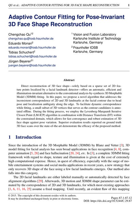 Pdf Adaptive Contour Fitting For Pose Invariant 3d Face Shape