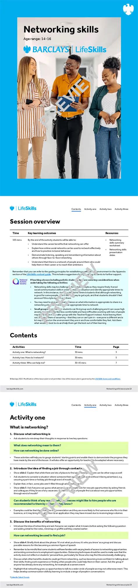 Networking Skills Teachers Lesson Plan Lifeskills