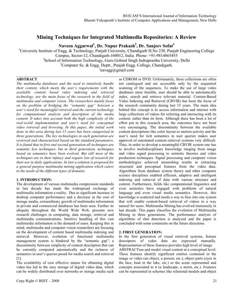 Pdf Mining Techniques For Integrated Multimedia Repositories A Review