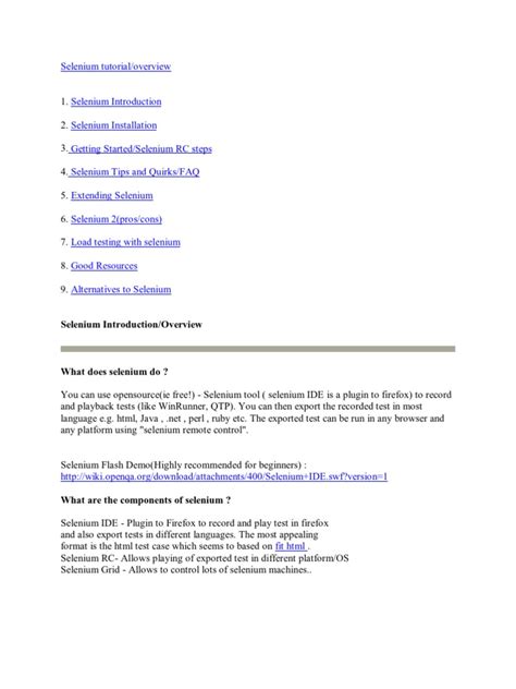 Selenium Tutorial Pdf Selenium Software Computer Programming