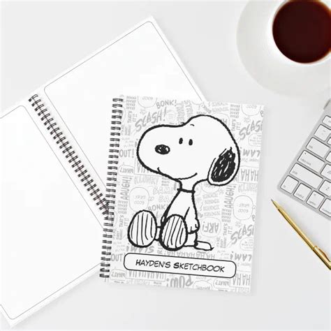 Peanuts Snoopy On Black White Comics Drawing Notebook Zazzle