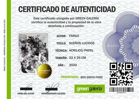 Certificado De Autenticidad Green Galería