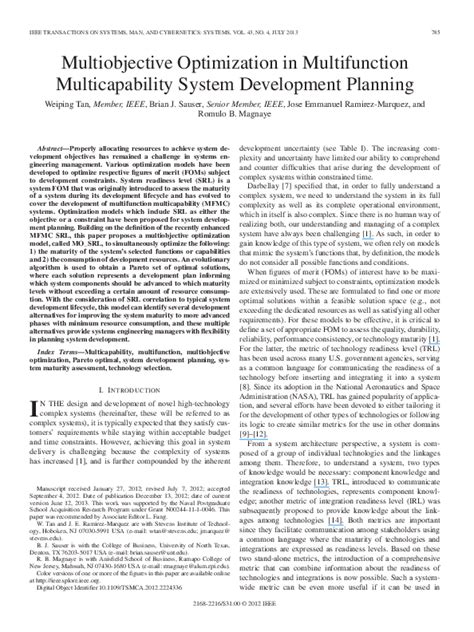 Pdf Multiobjective Optimization In Multifunction Multicapability System Development Planning