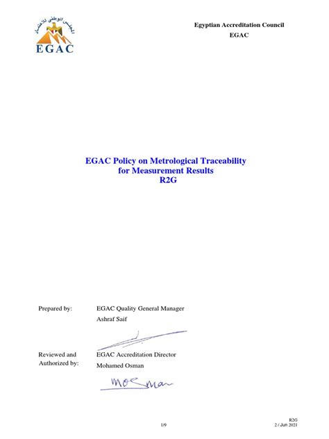 R2g Egac Policy On Metrological Traceability Pdf Metrology Calibration