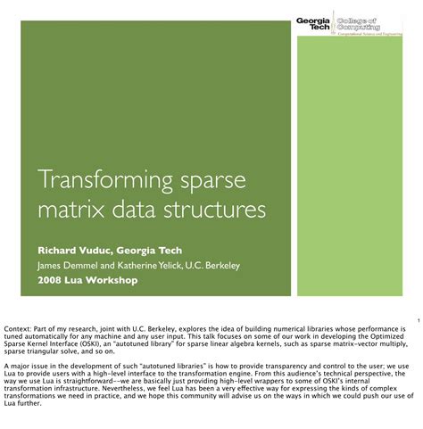 Pdf Transforming Sparse Matrix Data Structures Lua Sparse Matrix
