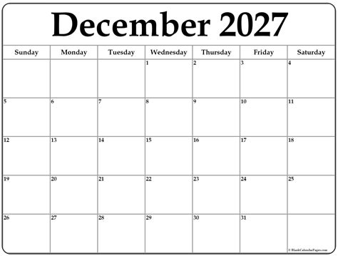 December 2027 Calendar Free Printable Calendar