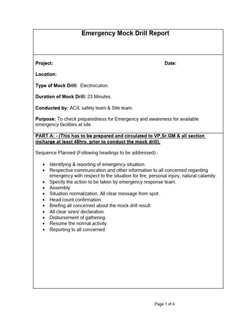 Mock Drill Format Pdf First Aid Safety