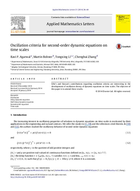 Pdf Oscillation Criteria For Second Order Dynamic Equations On Time Scales