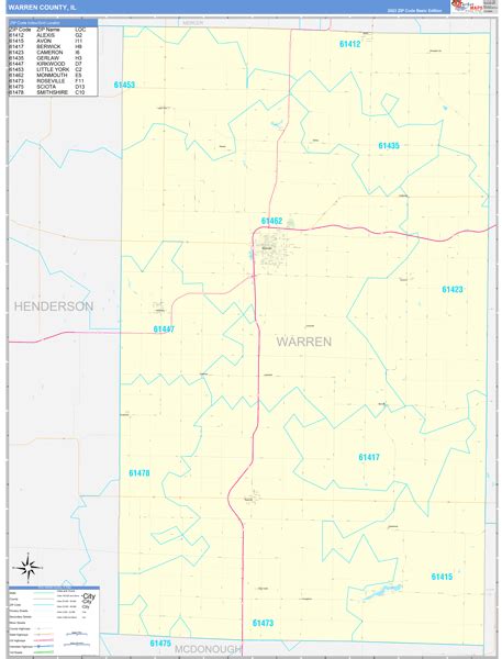 Warren County Il Zip Code Wall Map Basic Style By Marketmaps Mapsales