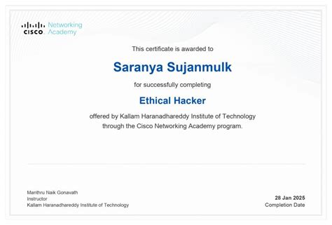 Cybersecurity Ethicalhacking Cisconetworkingacademy Khit… Saranya Sujanmulk