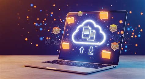Cloud Computing Data Storage File Transfer Backup Laptop Technology Network Security Concept