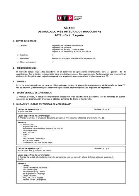 100000 I59n Desarrollo Web Integrado SÕlabo Desarrollo Web Integrado