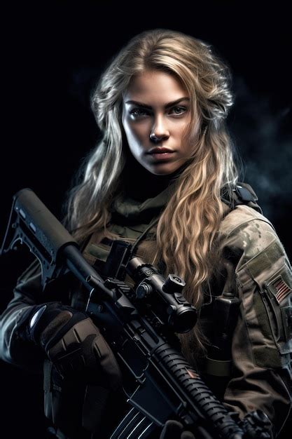 Premium Ai Image A Soldier With A Gun In Her Hand