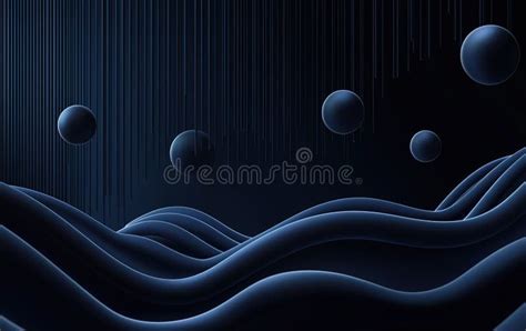 Abstract Blue Waves With Floating Orbs In A Dark Environment Creating A Serene And Otherworldly
