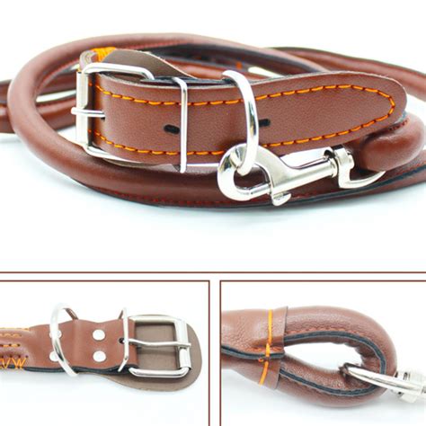 Badu Bg Комплект нашийник и каишка за кучета от дебела Pu кожа кръгла здрава каишка за