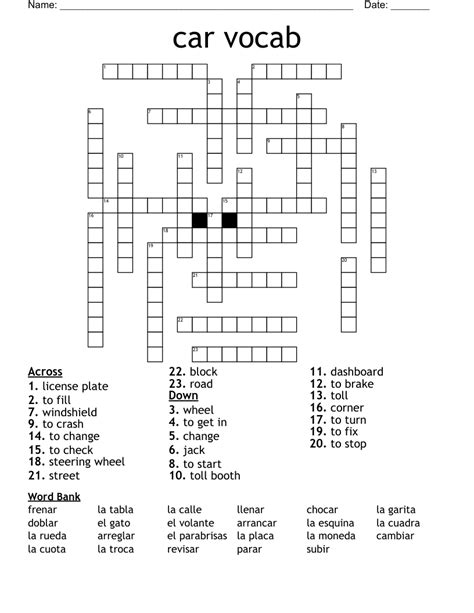 Car Vocab Crossword Wordmint
