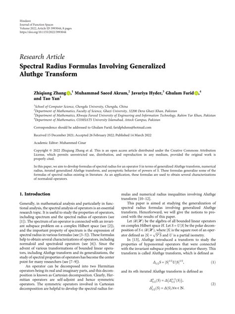 Pdf Spectral Radius Formulas Involving Generalized Aluthge Transform