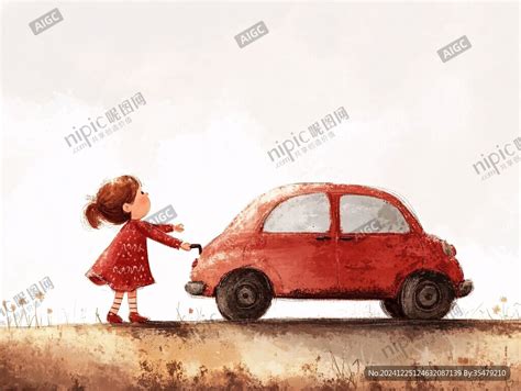 Ai创作图儿童主题汽车插画 治愈系儿童插画 手绘女孩坐车 小汽车插画 小红车打开车门 治愈系儿插 暗红小车 意境儿童插画 红色小轿车 小女孩插画小场景 萌娃插画 孤单的小女孩插画 唯美儿童插画