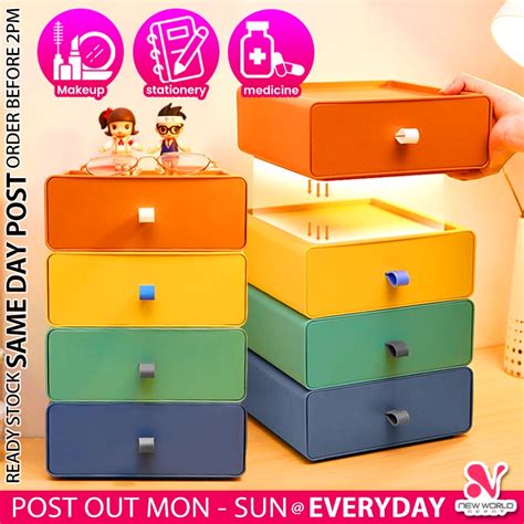 𝗡𝗢𝗡 𝗦𝗟𝗜𝗣 》 Stackable Storage Organizer Desktop Drawer Vanity Dorm Makeup Face Mask Kotak