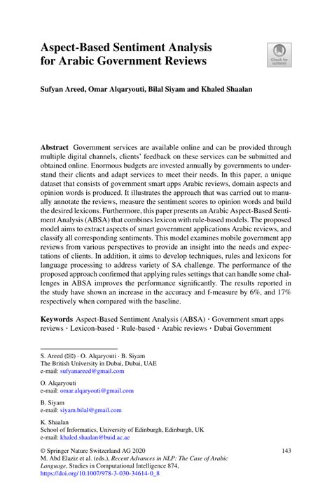 Pdf Aspect Based Sentiment Analysis For Arabic Government Reviews